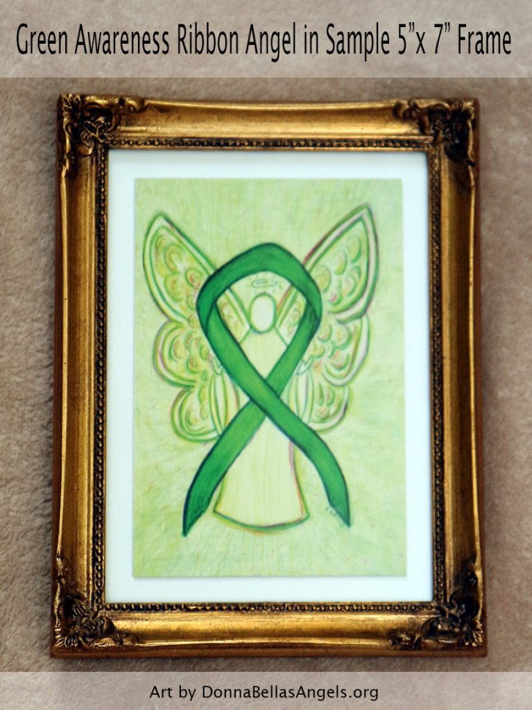 Green Awareness Ribbon Guardian Angel Art Postcards on Etsy - Awareness ...