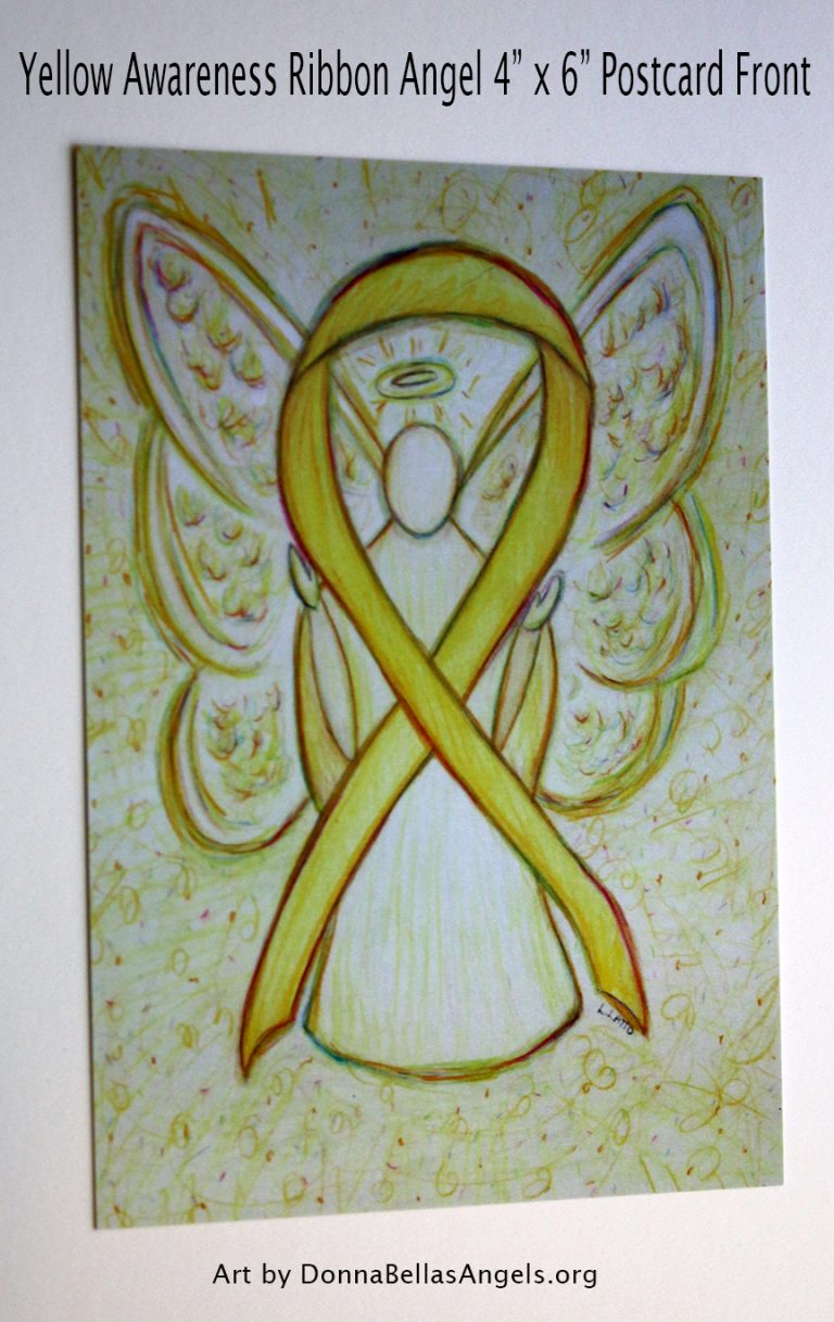 Yellow Awareness Ribbon Guardian Angel Art Postcards on Etsy ...
