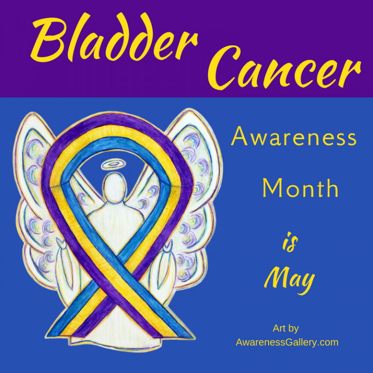 Blue, Purple, Marigold Bladder Cancer Awareness Ribbon Art and Gifts ...