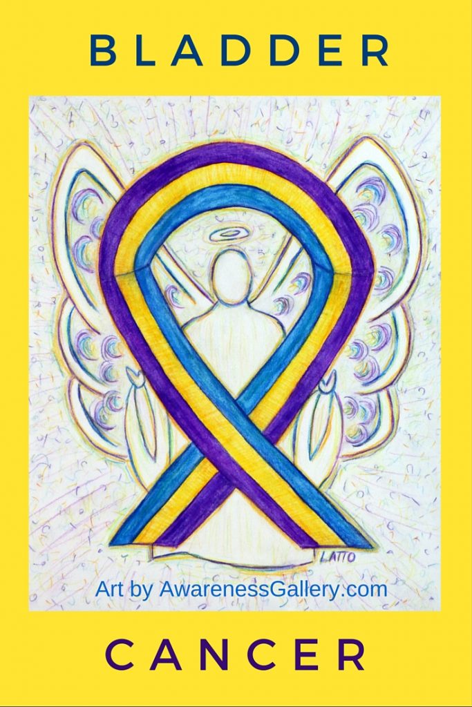 Blue, Purple, Marigold Bladder Cancer Awareness Ribbon Art and Gifts ...