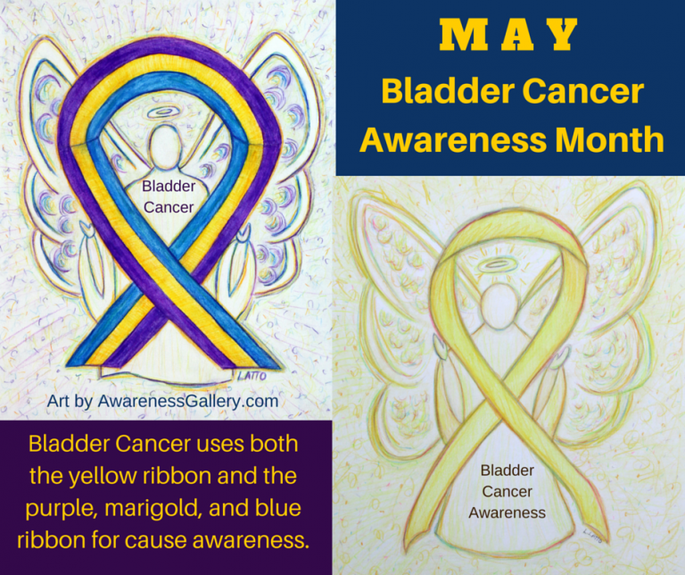 Blue, Purple, Marigold Bladder Cancer Awareness Ribbon Art and Gifts ...