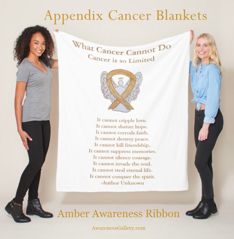 Appendix Cancer Amber Awareness Ribbon Soft Fleece or Throw Blankets ...