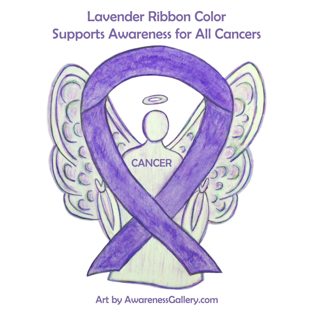 Lavender All Kinds of Cancers Awareness Ribbon Custom Buttons and Pins ...